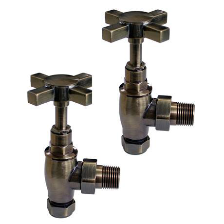 Antique Brass Traditional Angled Radiator Valves | Victorian Plumbing UK