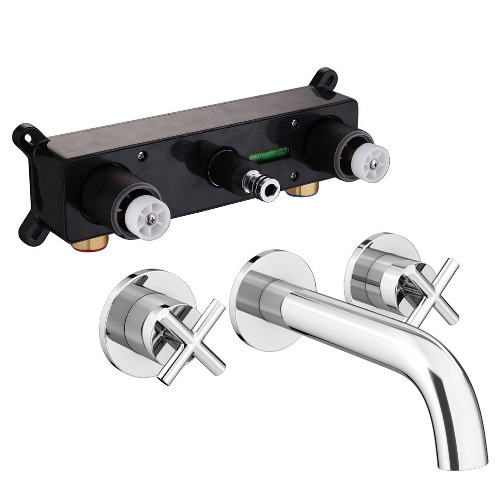 Pablo Crosshead Chrome Wall Mounted (3TH) Basin Mixer Tap | Victorian ...