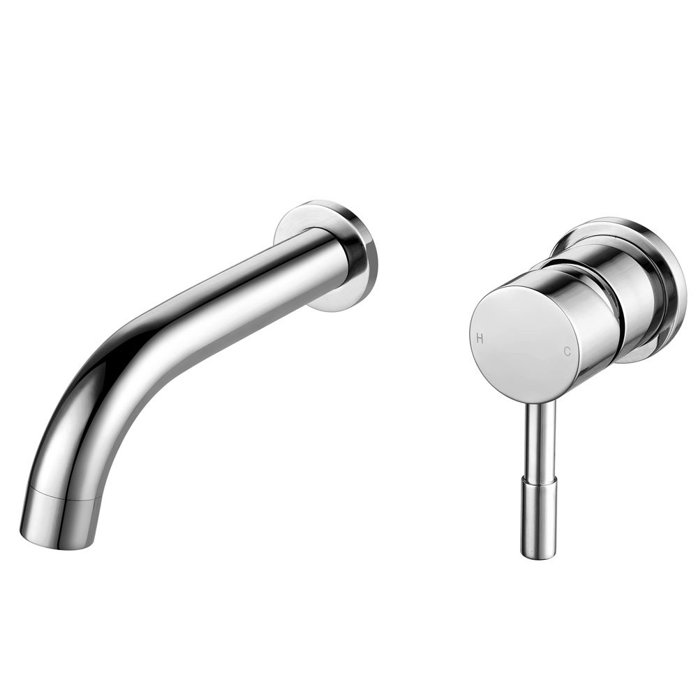 Primo Round Chrome Wall Mounted 2TH Basin Mixer Tap | Victorian Plumbing UK