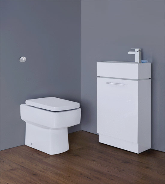Premier - Cubix Gloss White Vanity Unit with Concealed Cistern, Square ...