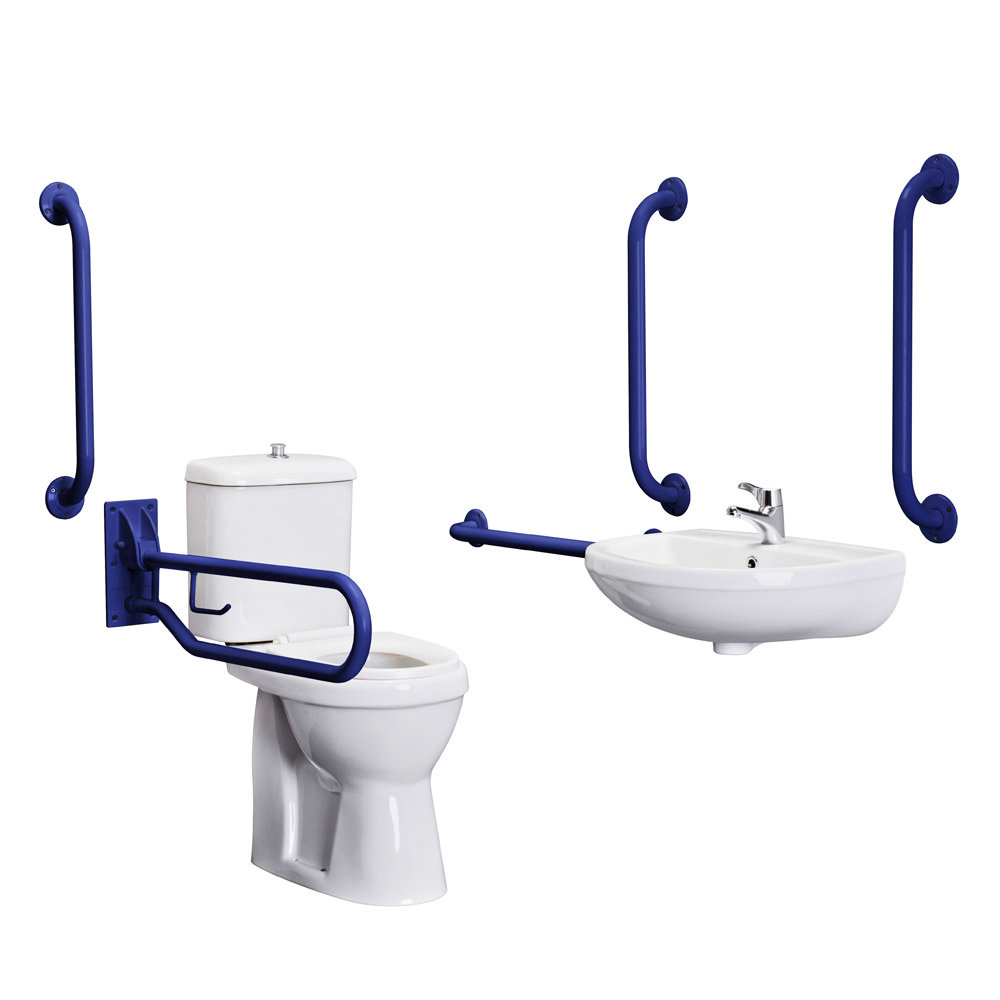 Milton Doc M Pack - Accessible Bathroom Toilet, Basin + Blue Grab Rails ...