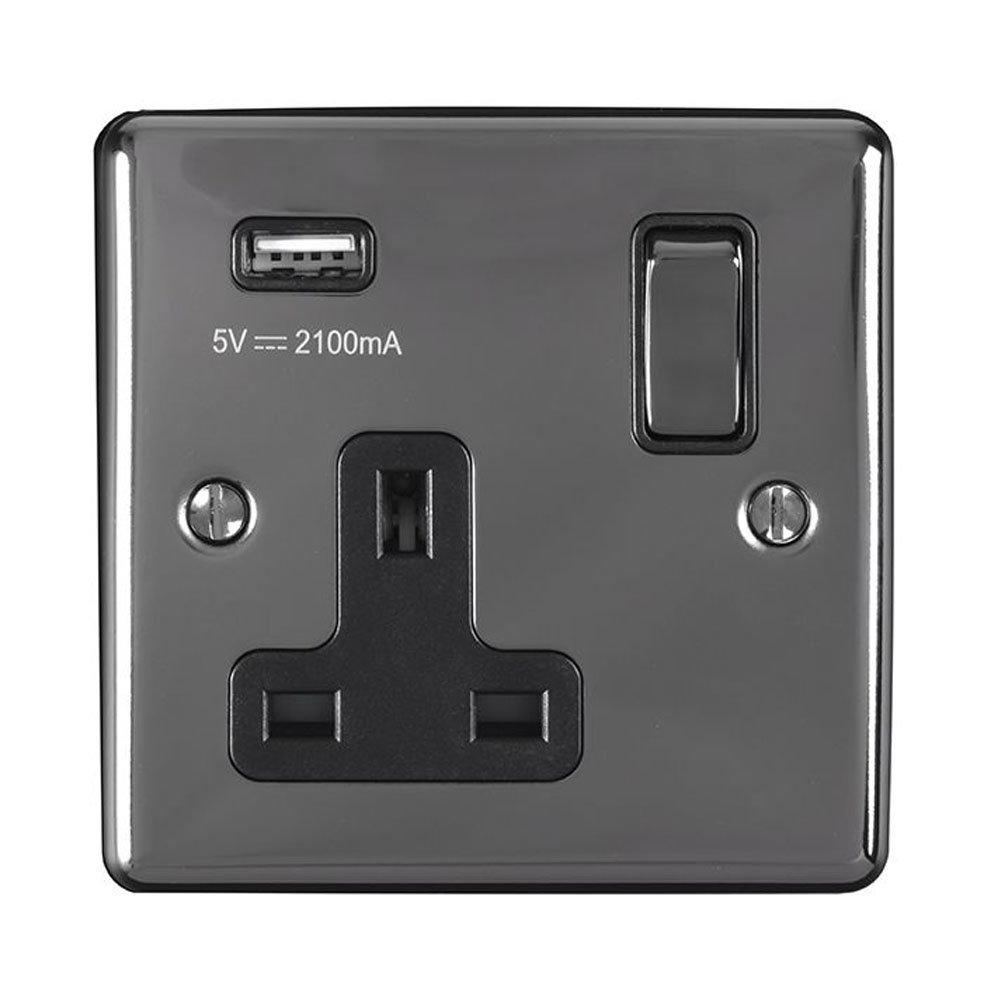 SHOP the Revive 1 Gang Switched Socket with USB - Black Nickel at ...