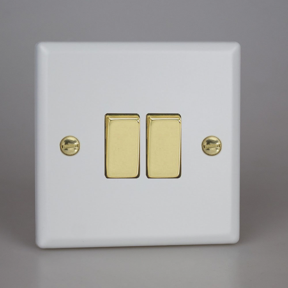 Revive Twin Light Switch - Matt White/Brass - RV2SMW