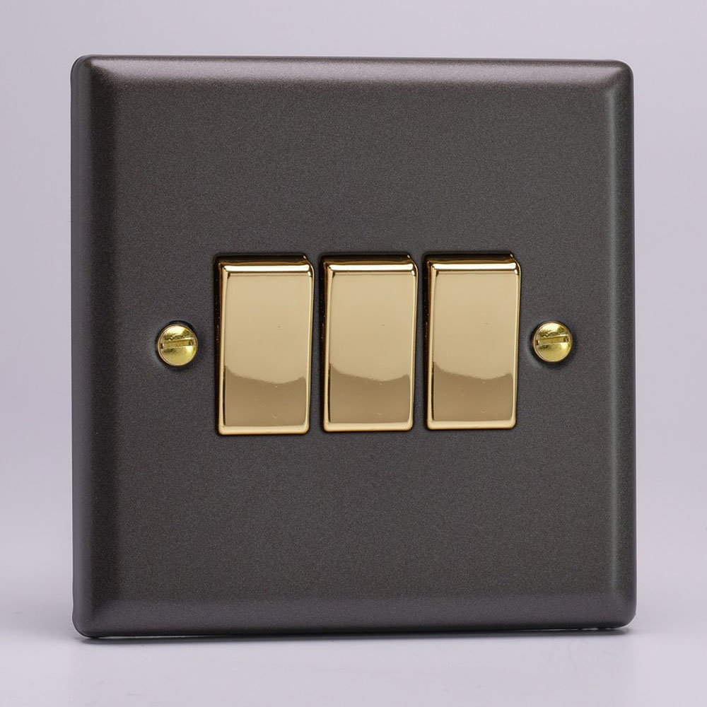 Revive 3 Gang 2 Way Switch - Slate Grey/Brass - RV3SB
