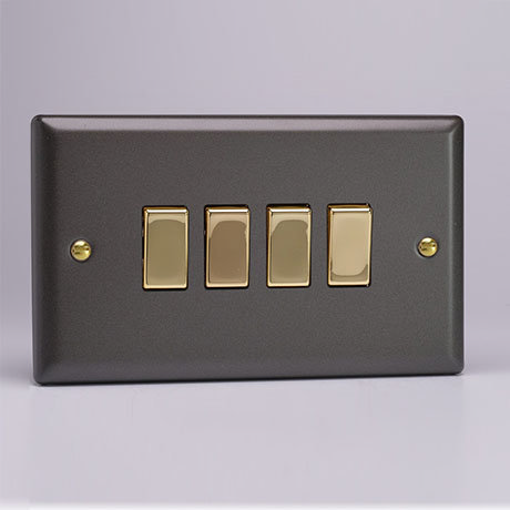Revive 4 Gang 2 Way Switch - Slate Grey/Brass - RV4SB