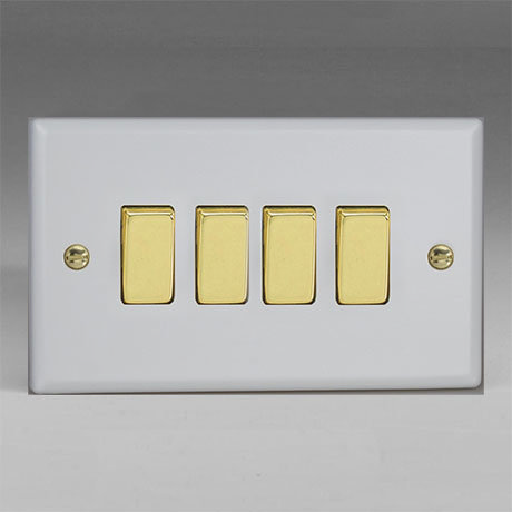 Revive 4 Gang 2 Way Light Switch - Matt White/Brass - RV4SMW