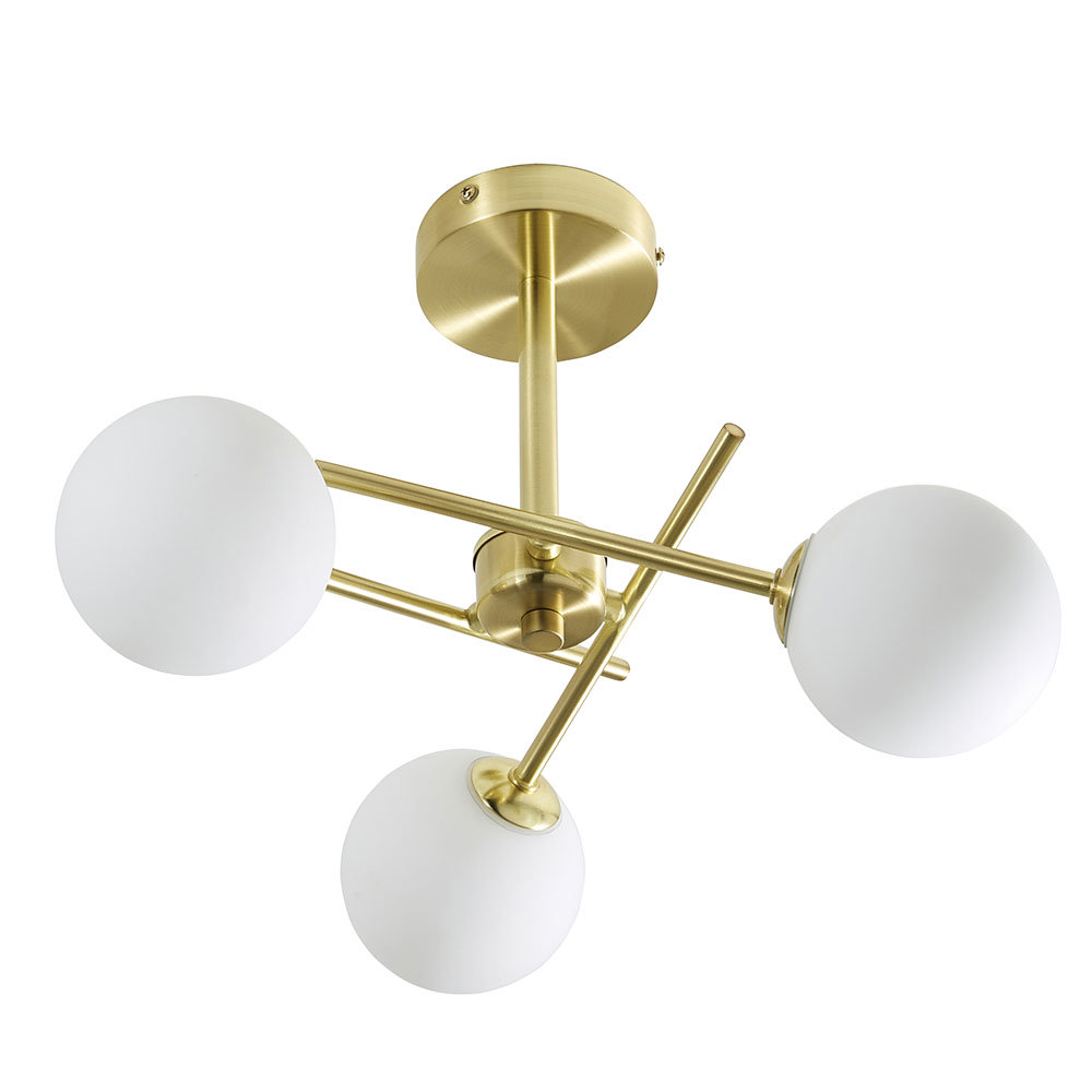 Revive Satin Brass/Opal Glass 3-Light Cross Arm Ceiling Light I ...