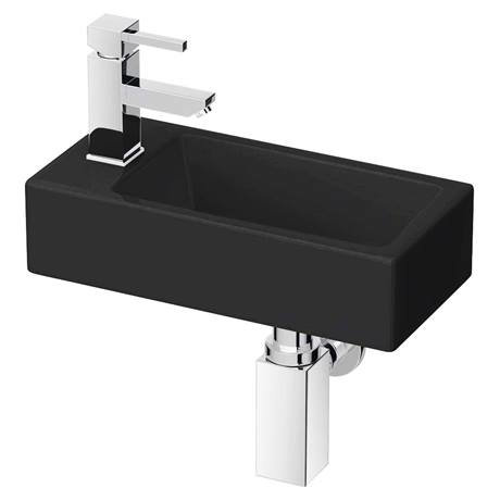 Rondo Black Wall Hung Small Cloakroom Basin 1TH - 365 x 180mm ...