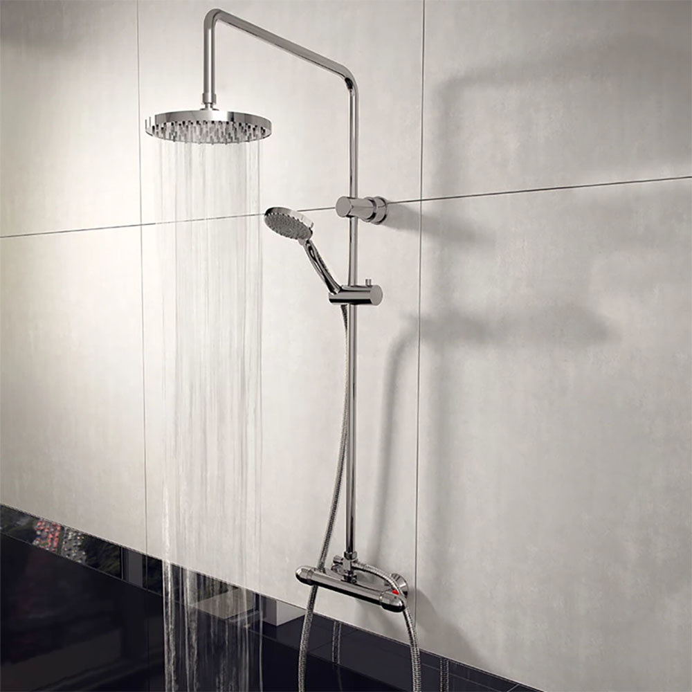 Sccot Square Chrome Thermostatic Exposed Shower Bar Mixer Brass