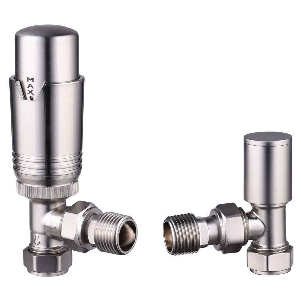 Modern Brushed Nickel Angled Thermostatic Radiator Valves | Victorian ...