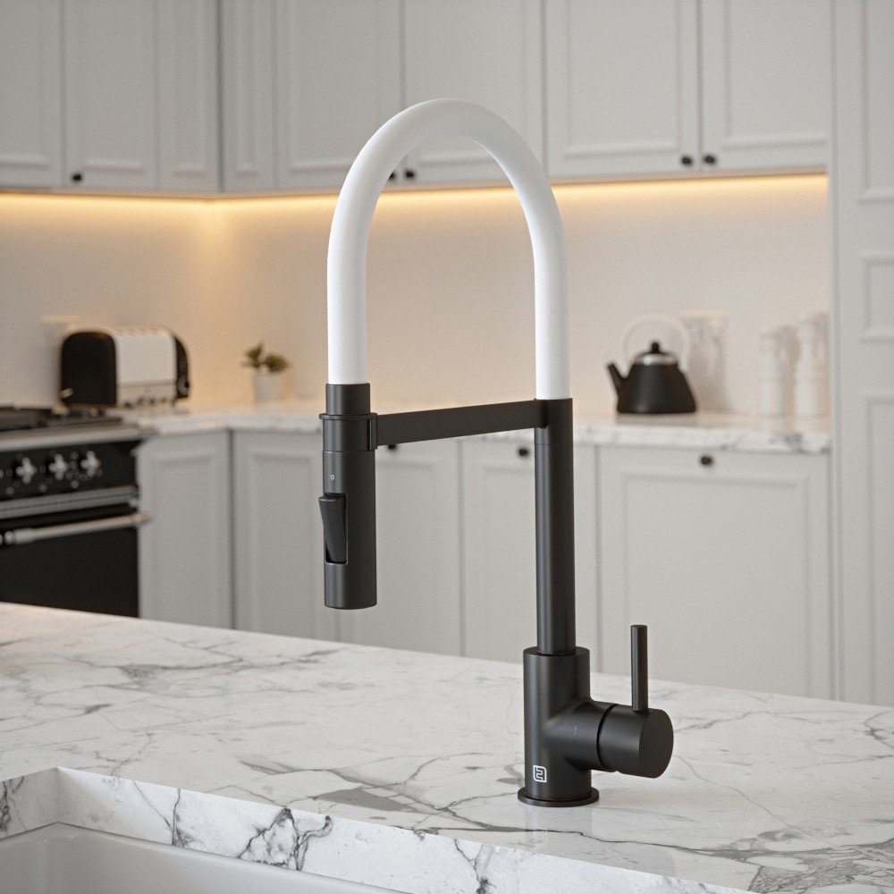 The Tap Factory Vibrance Tube Matt Black Kitchen Tap with Spray Function