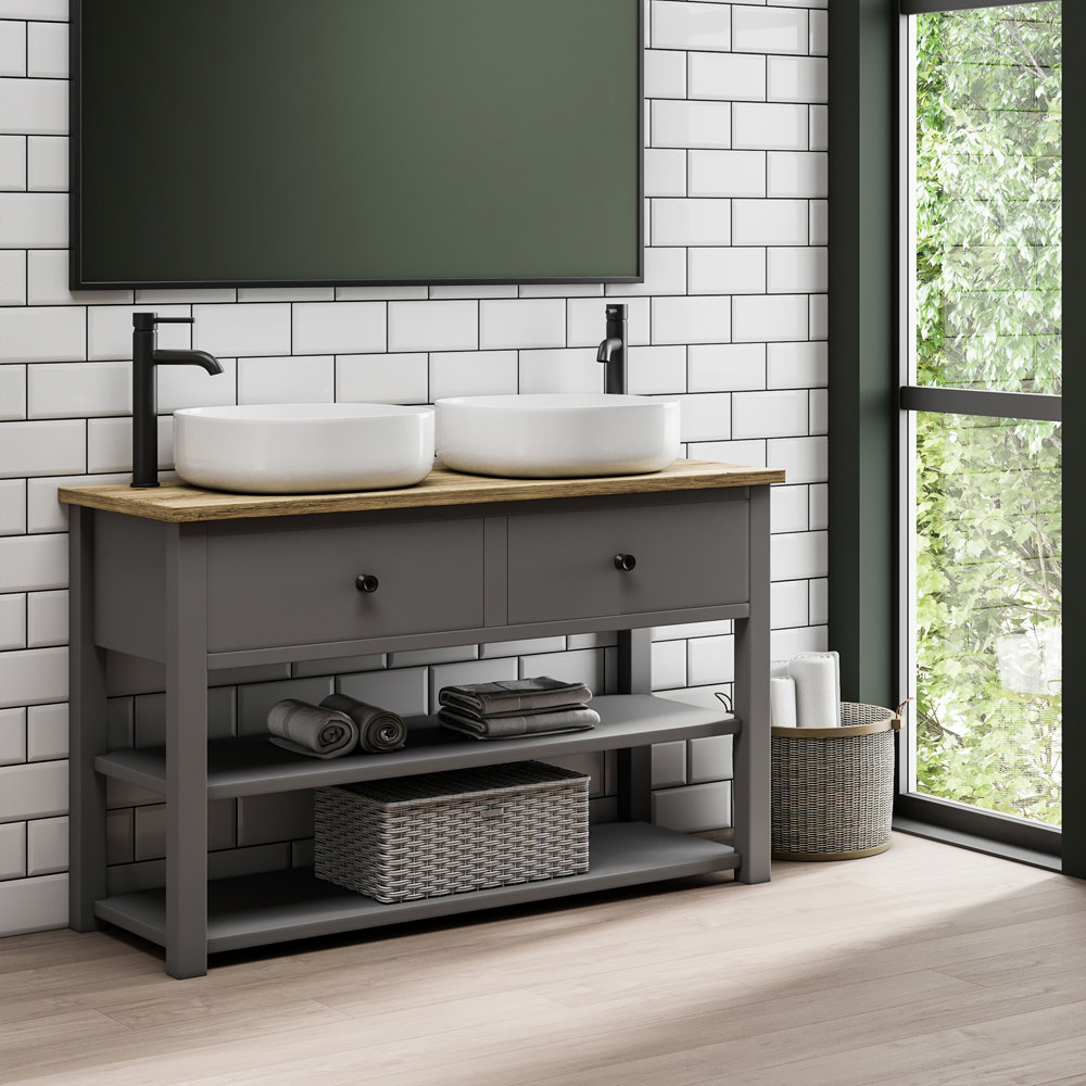 Trafalgar Countertop Basin Unit - Grey incl. Matt Black Handles ...