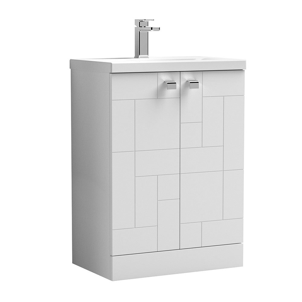 Venice Abstract 600mm White 2-Door Floor Standing Vanity Unit with ...