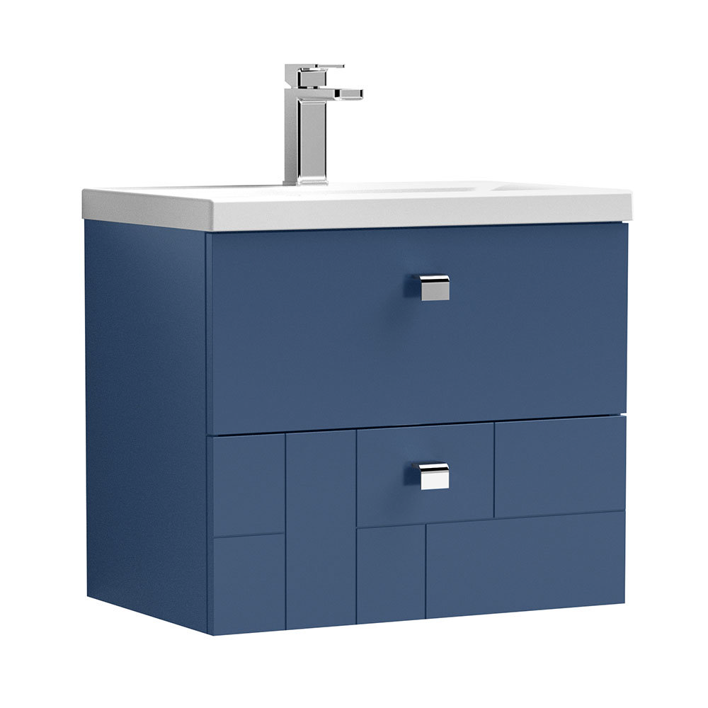 Venice Abstract 600mm Blue 2-Drawer Wall Hung Vanity Unit with Chrome ...