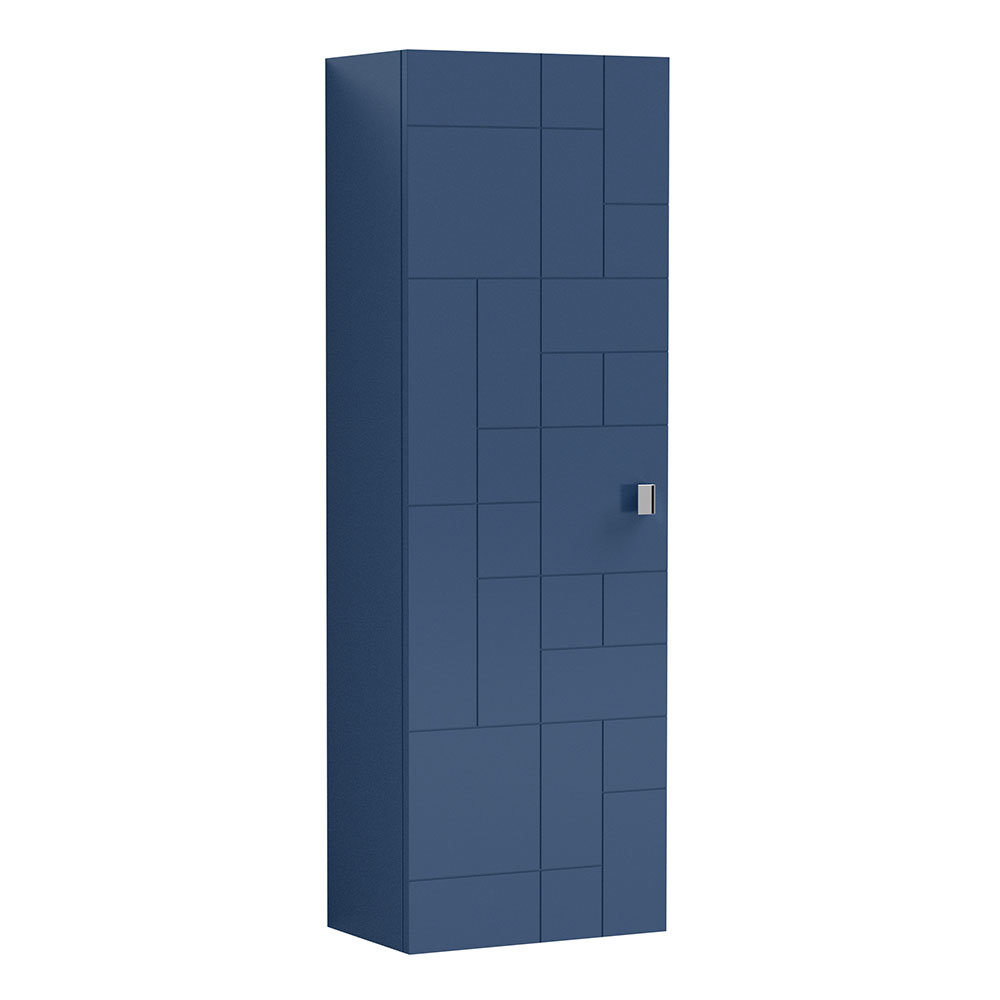 Venice Abstract Blue Wall Hung Tall Storage Cabinet with Chrome Square ...