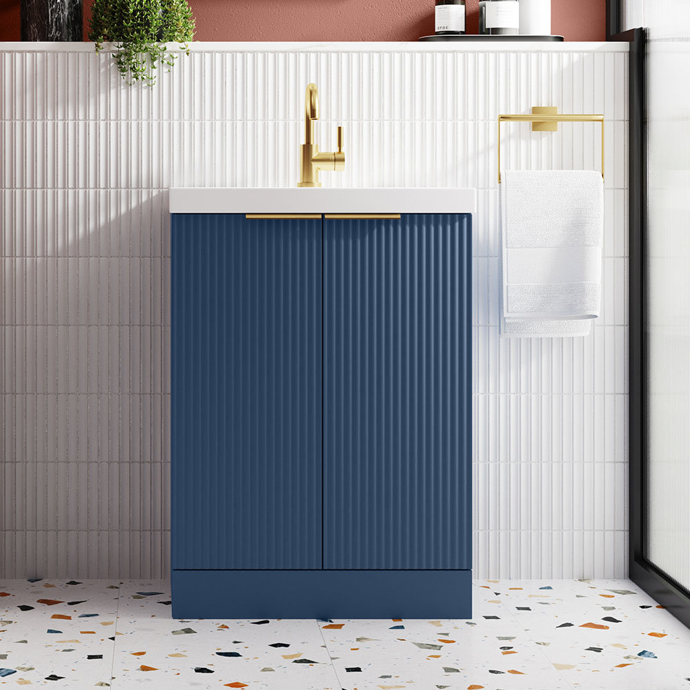 Venice Fluted 500mm Blue Vanity Unit - Floor Standing 2 Door Unit with ...