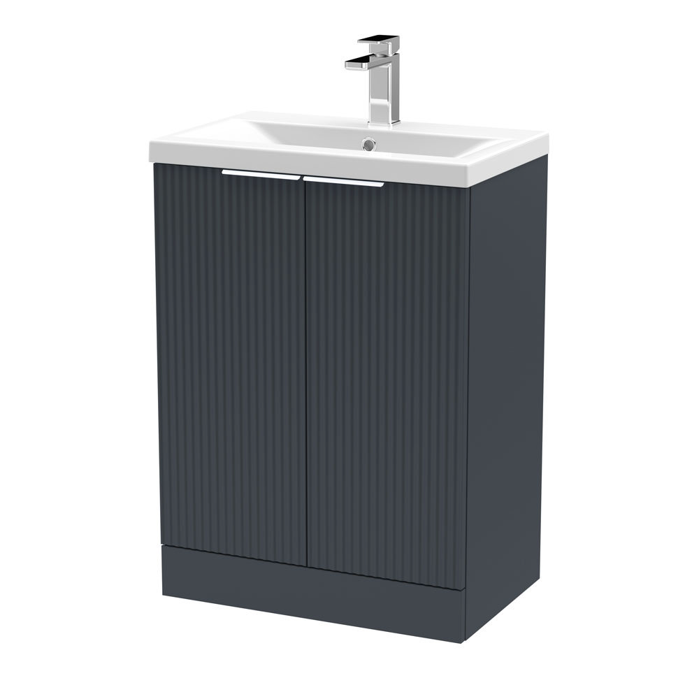 Venice Fluted 600mm Anthracite Vanity Unit - Floor Standing 2 Door Unit ...