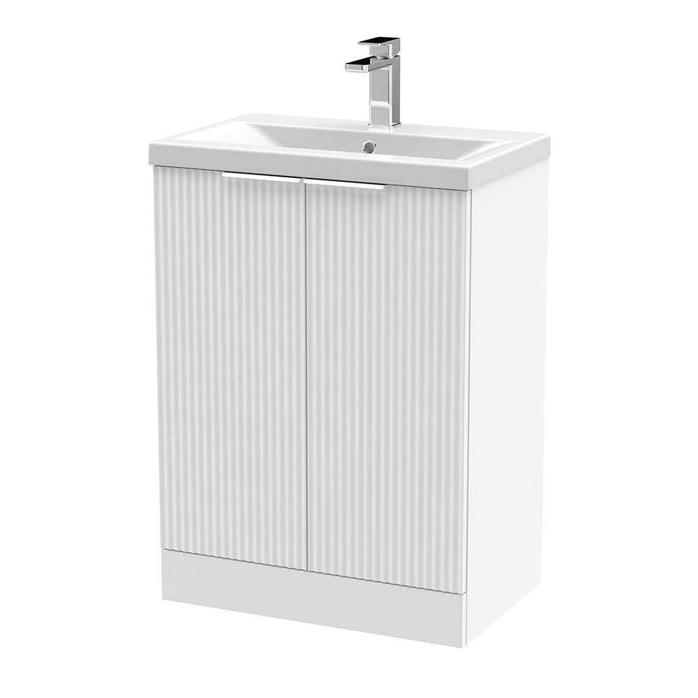Venice Fluted 600mm White Vanity Unit - Floor Standing 2 Door Unit with ...