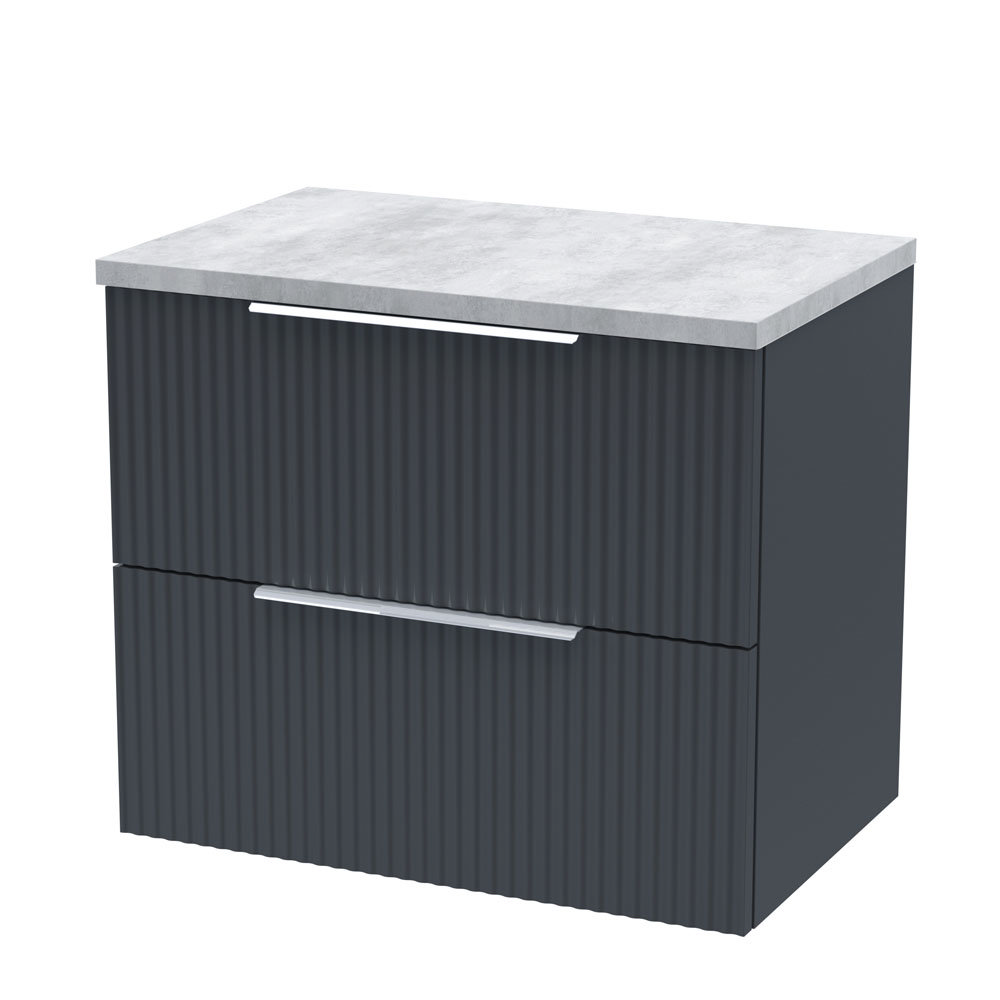 Venice Fluted 600mm Satin Anthracite Vanity Unit - Wall Hung 2 Drawer ...