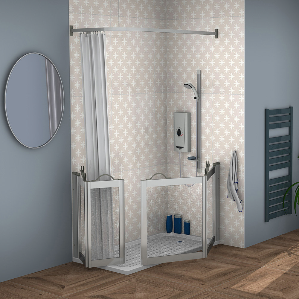 Milton Silver Corner Access Half Height Shower Doors - Right Hand
