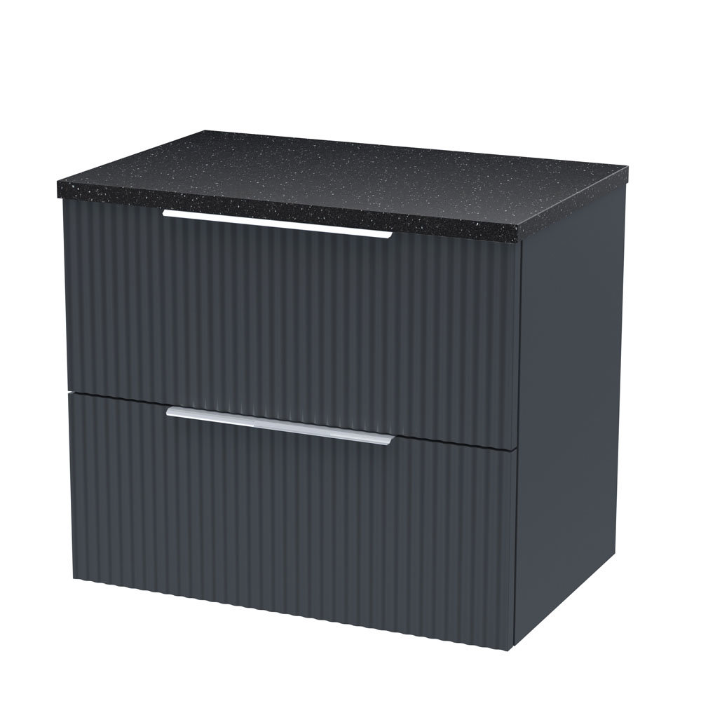 Venice Fluted 600mm Anthracite Vanity Unit - Wall Hung 2 Drawer Unit ...