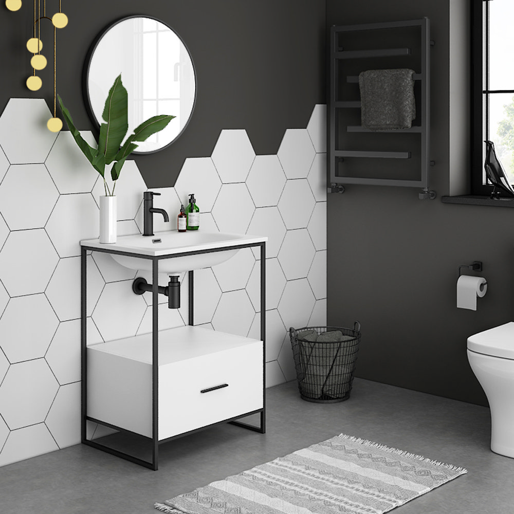 Venice Black Frame Basin Washstand - 1 Drawer inc. 600mm Basin ...