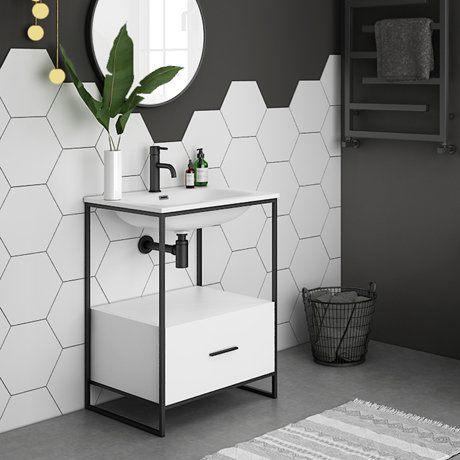 Venice Black Frame Basin Washstand - 1 Drawer inc. 600mm Basin ...