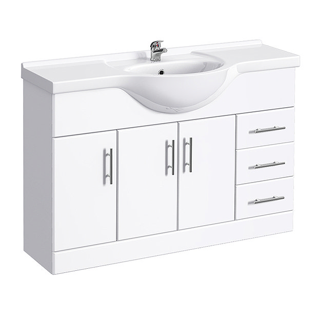 Alaska 1700mm Vanity Unit Suite + Basin Mixer (High Gloss White - Depth ...