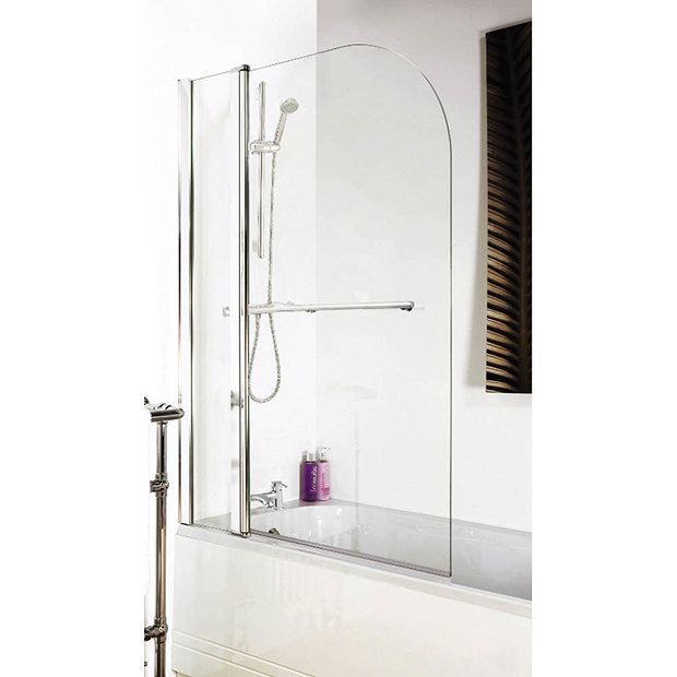 1400 Hinged Straight Curved Top Bath Screen inc. Fixed Panel + Rail - NSSR2
