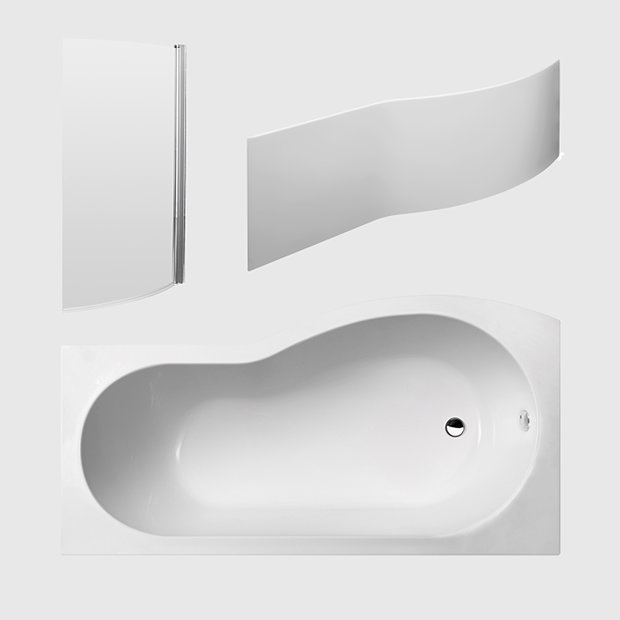 Cruze Curved Shower Bath - 1500mm with Screen & Acrylic Panel