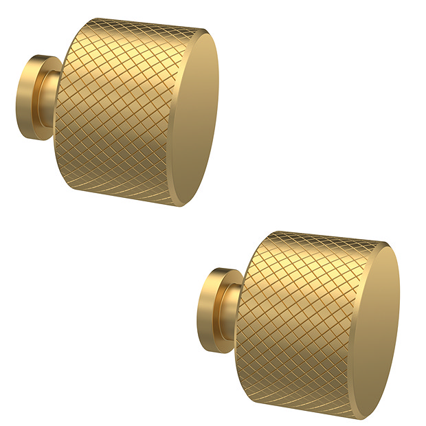 2 x Arezzo Industrial Style Knurled Knob Handles in Brushed Brass