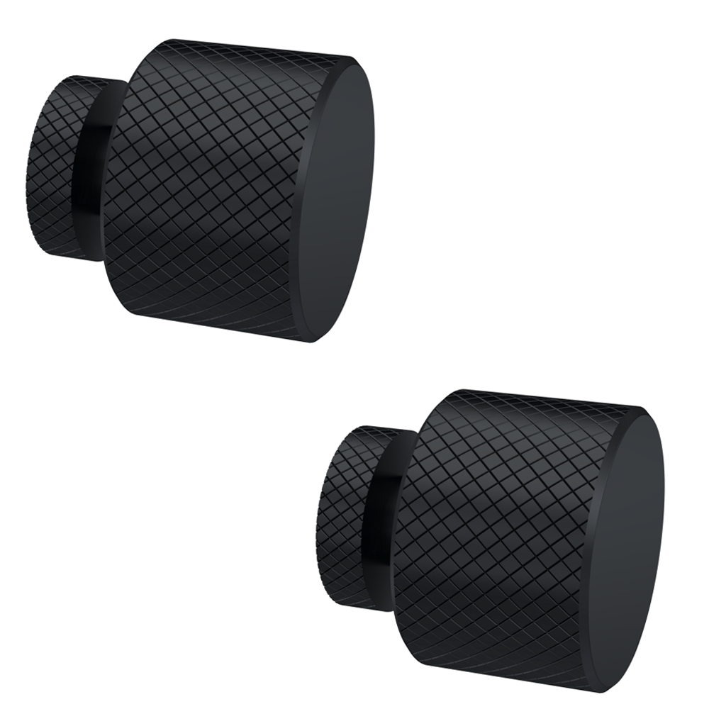 2 x Arezzo Industrial Style Knurled Knob Handles in Matt Black