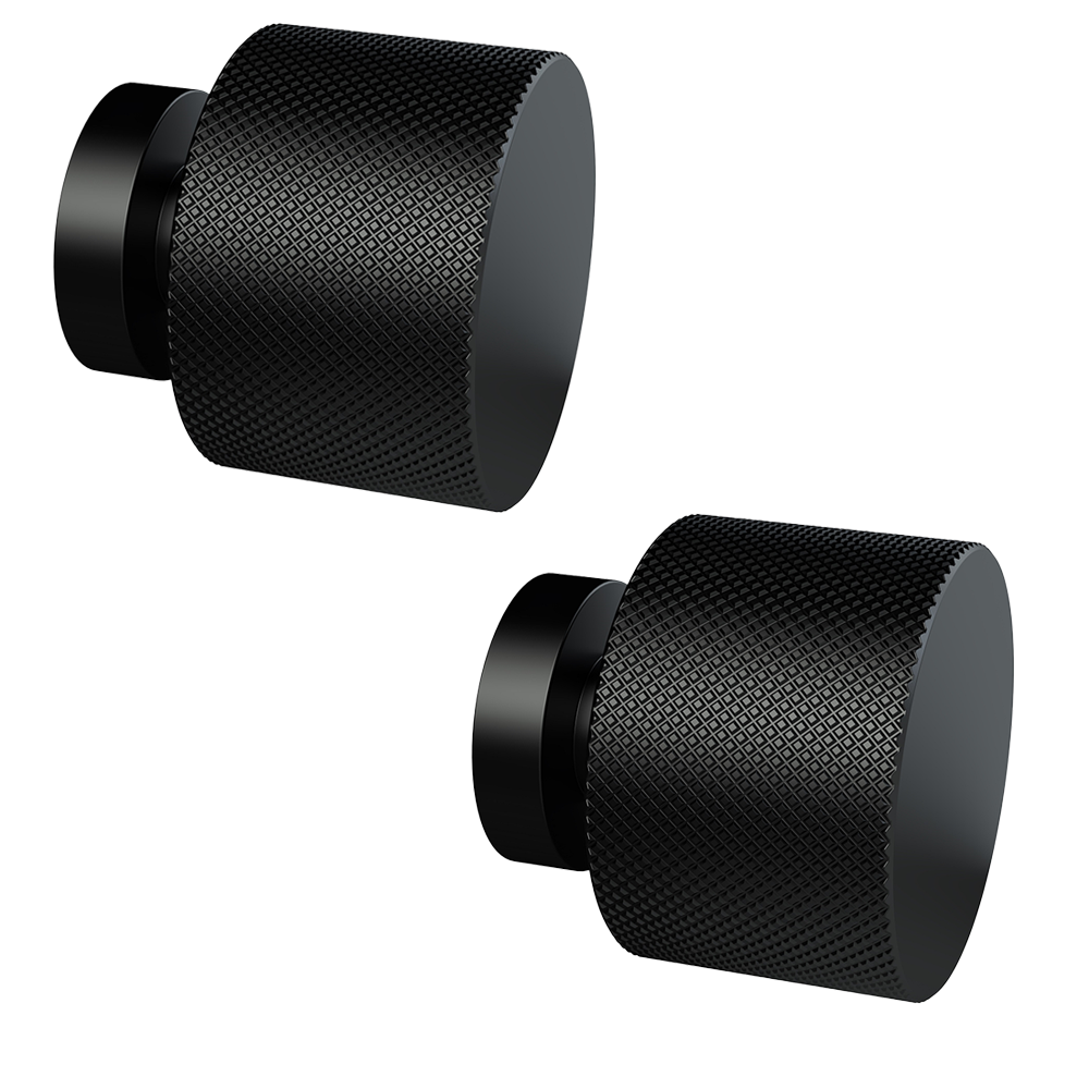 2 x Arezzo Industrial Style Knurled Knob Handles in Matt Black
