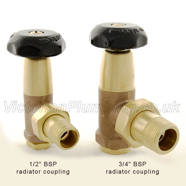 3/4" Old School Radiator Valves - Black/Brass at Victorian Plumbing UK