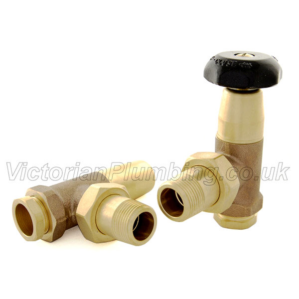 3/4" Old School Radiator Valves - Black/Brass at Victorian Plumbing UK