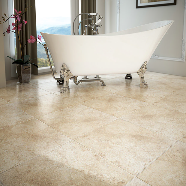 7 Salerno Textured Matt Cream Floor Tiles | Victorian Plumbing.co.uk