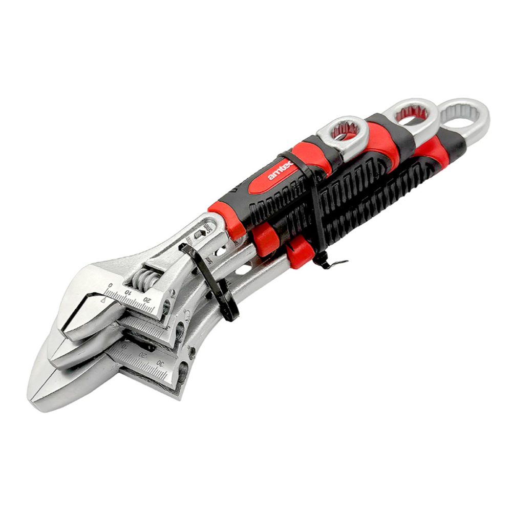 Adjustable 3 Piece Wrench Set with Injected Grip