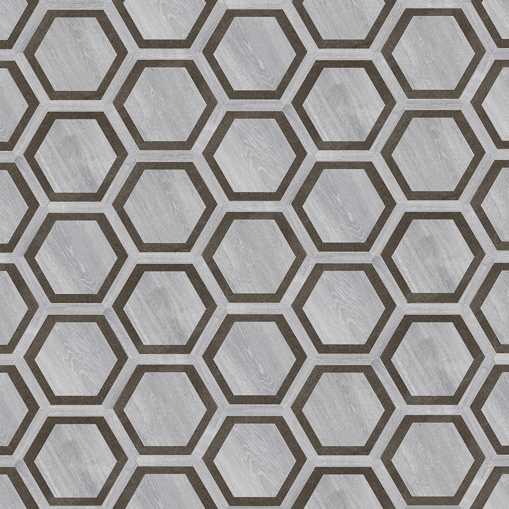 Adria Hexagon Grey Oak & Graphite Stone Effect Tiles - 220 x 250mm