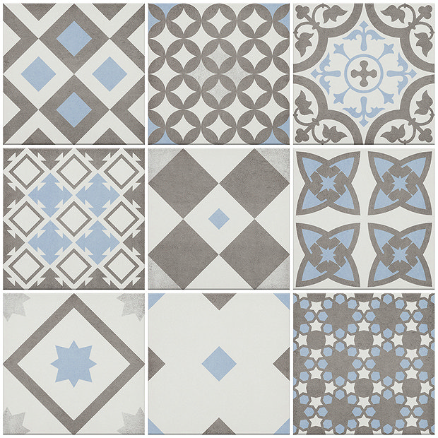 Light Blue Patterned Wall and Floor Tiles - Alison Cork for Victorian ...