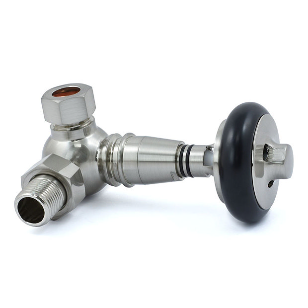 Amberley Thermostatic Corner Radiator Valves - Satin Nickel