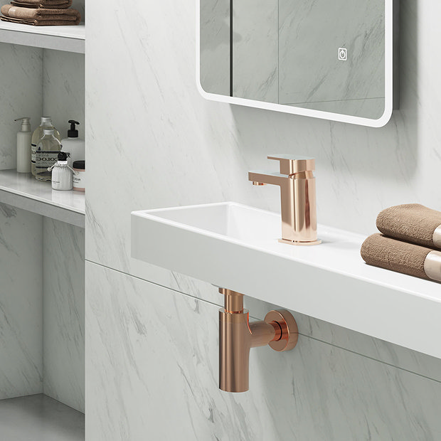 Amos Rose Gold Modern Mono Basin Mixer Tap with Matching Click Clack ...