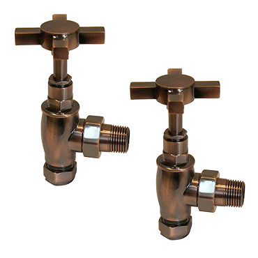 Antique Copper Traditional Angled Radiator Valves | Victorian Plumbing UK