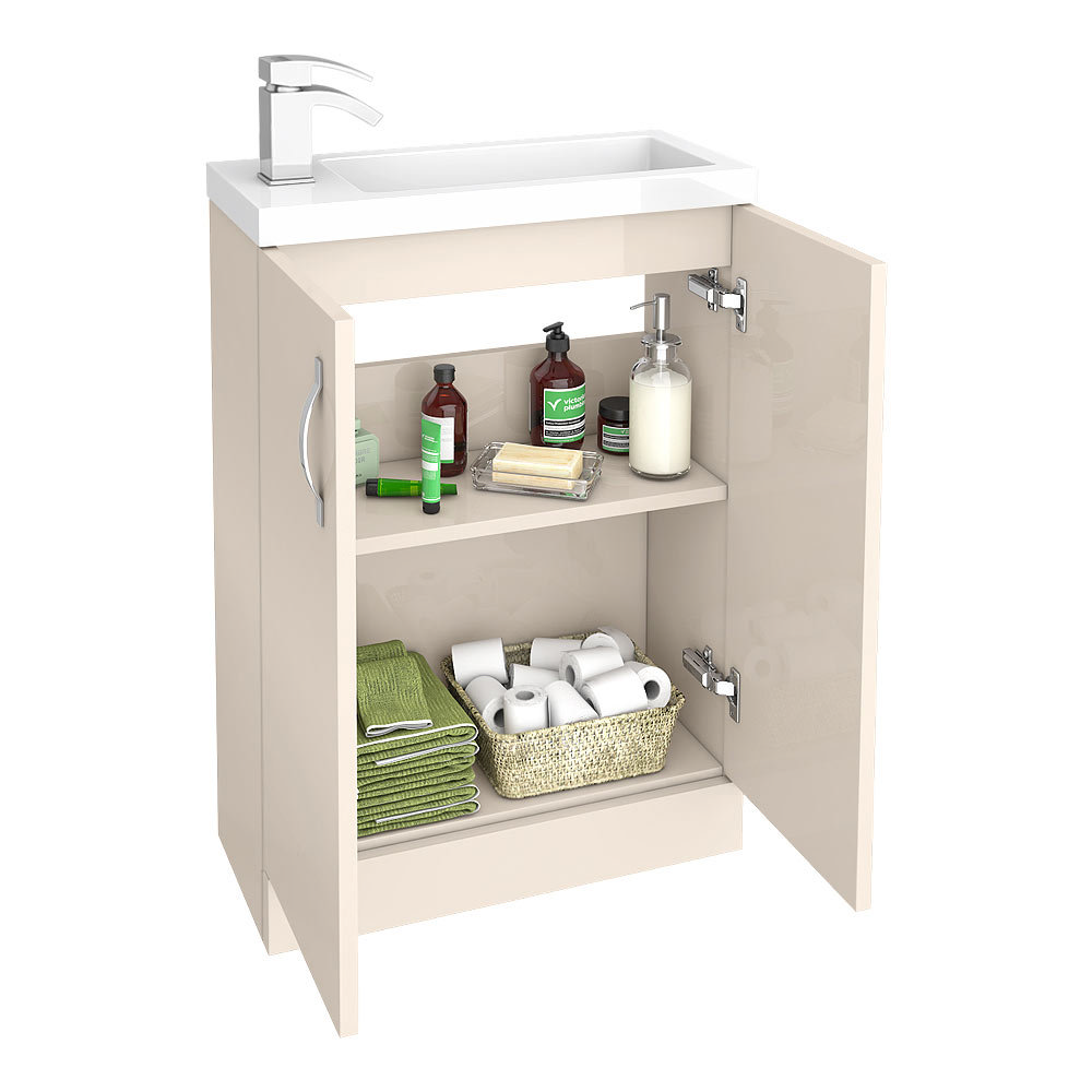 Apollo2 605mm Gloss Cashmere Compact Floor Standing Vanity Unit ...