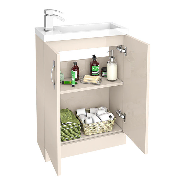Apollo2 605mm Gloss Cashmere Compact Floor Standing Vanity Unit ...