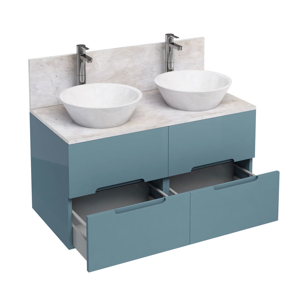 Aqua Cabinets D1000 Wall Hung Unit With Two Marble Cone Basins | Ocean