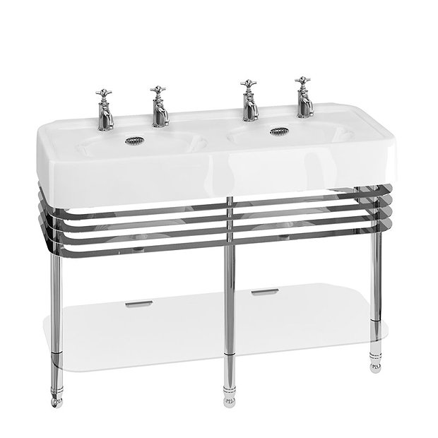 Arcade 1200mm Double Basin and Stand with Glass Shelf - Various Tap ...