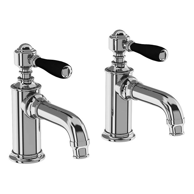 Arcade Basin Pillar Taps with Black Levers - Chrome