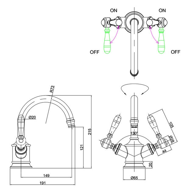 Arcade Highneck Monobloc Basin Mixer - Nickel - Various Tap Head ...