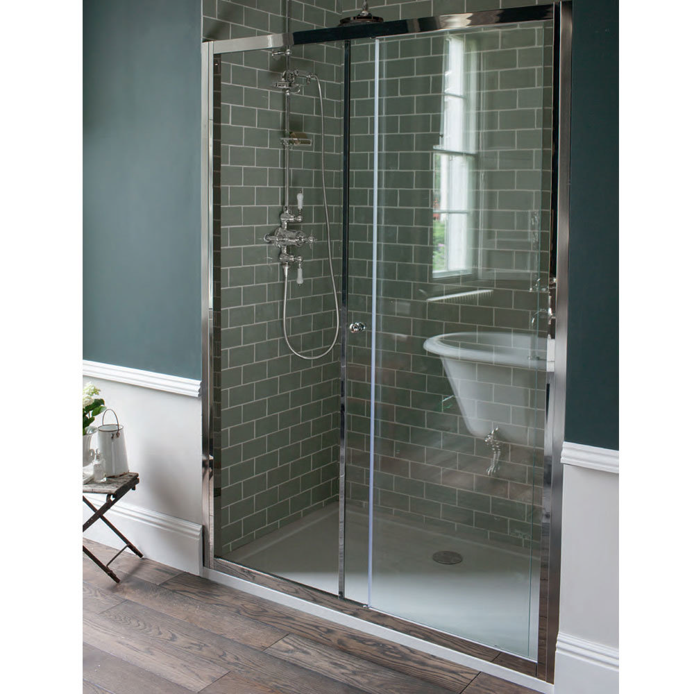 Arcade Single Slider Shower Door - Nickel at Victorian Plumbing UK