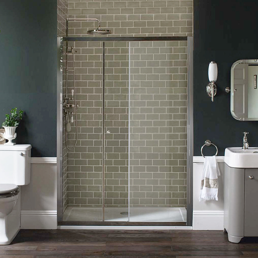 Arcade Single Slider Shower Door - Nickel at Victorian Plumbing UK